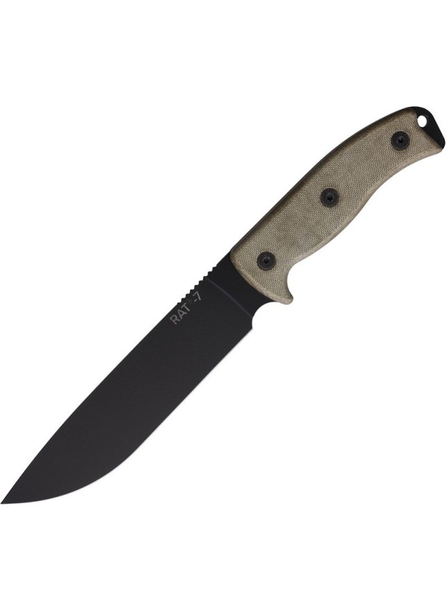 ONTARIO RAT-7 fixed blade 1075HC steel black coated blade black micarta ...