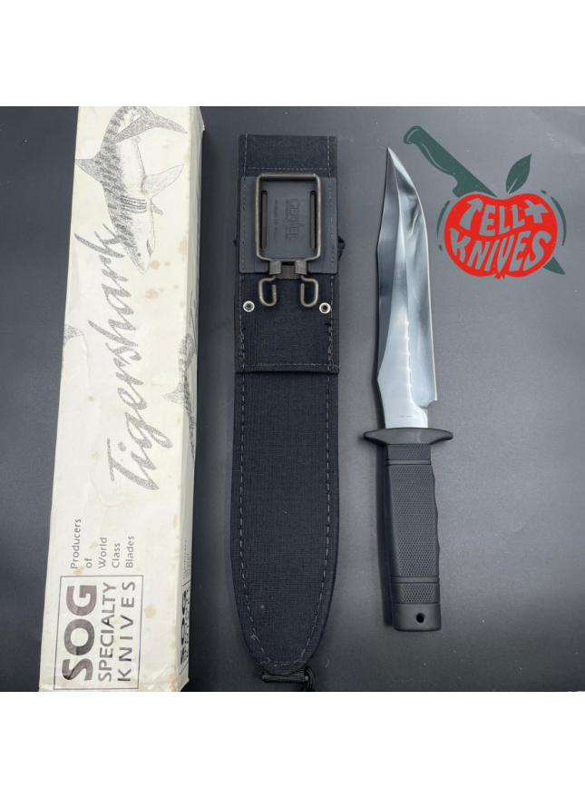 SOG Tigershark Midnite S.M. CA. SK5 carbon steel gun blued satin finish ...