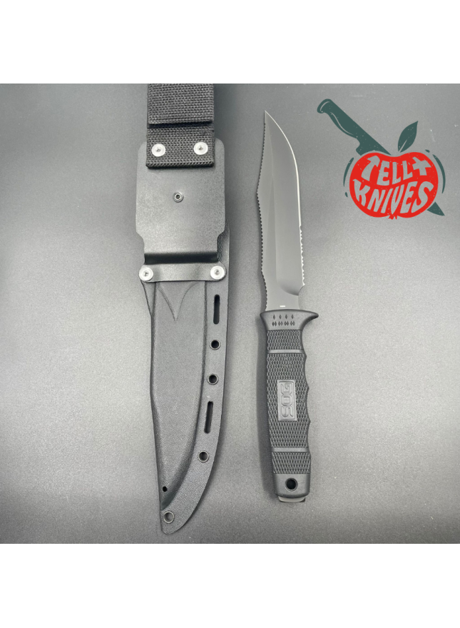 SOG Seal Team Elite fixed blade AUS-8 steel TiNi black finish Zytel ...