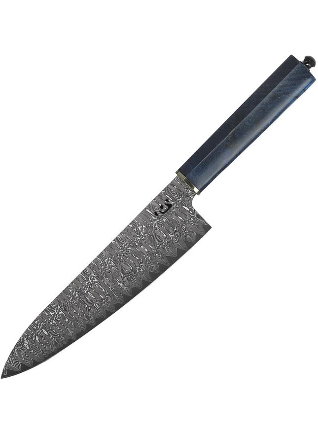 Chef's Knife Acid etched finish VG-10 core Damascus steel blade blue ...