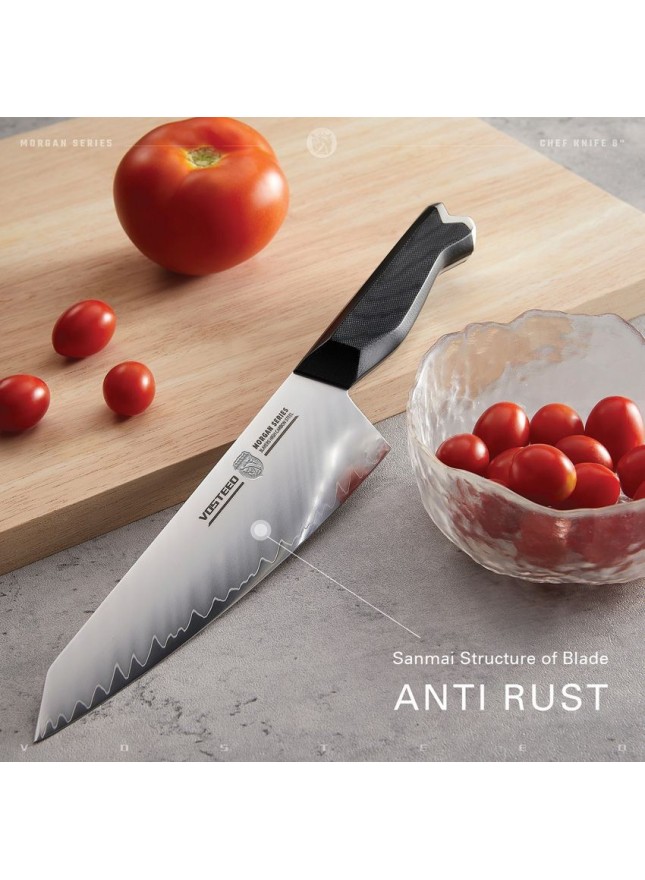 Morgan 8" Chef's Knife SAN MAI 9Cr18MoV steel wave pattern G10 handle