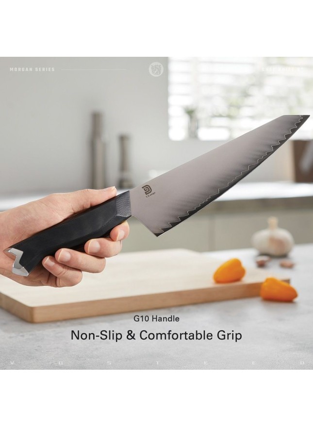 Morgan 8" Chef's Knife SAN MAI 9Cr18MoV steel wave pattern G10 handle