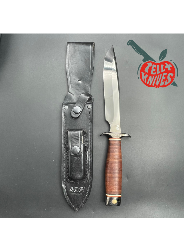 Vintage SOG Agency AUS-8 steel TiNi finish stacked leather black ...