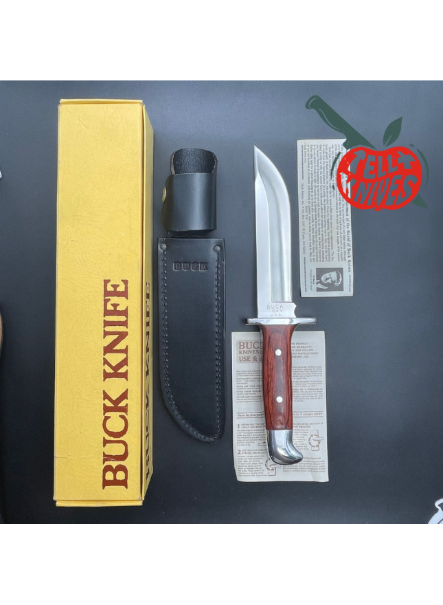 BUCK 124 Frontiersman 1989 - 420HC steel rosewood handle black leather ...