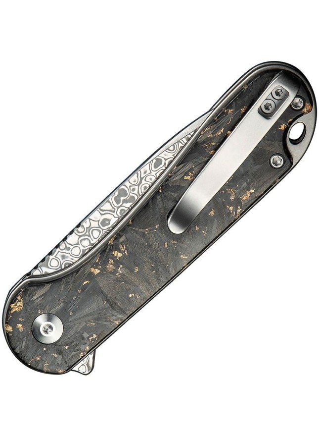 Elementum II Button Lock Damascus Steel shredded gold and carbon fiber ...