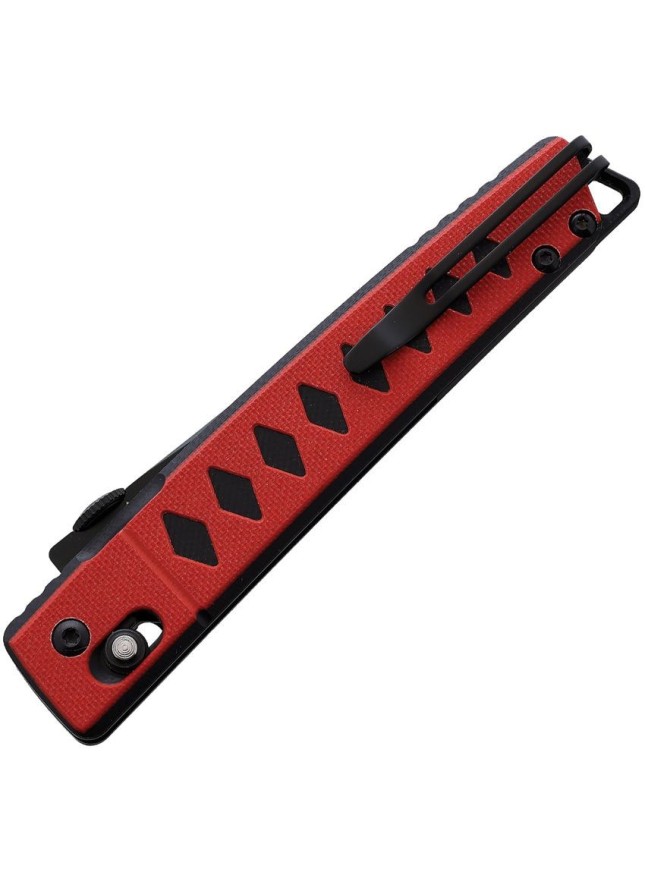 9215 Katana Folder Ambi Lock D2 steel black blade red and black G10