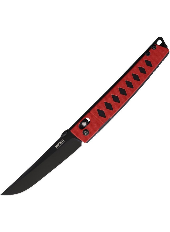 9215 Katana Folder Ambi Lock D2 steel black blade red and black G10