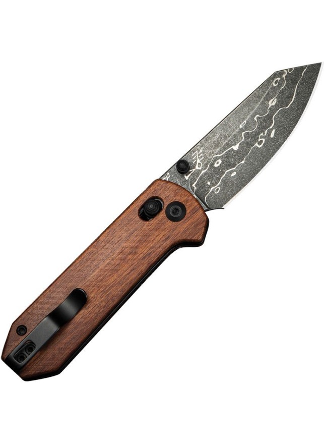 Yonder Crossbar Lock Guibourtia wood Damascus steel Flipper