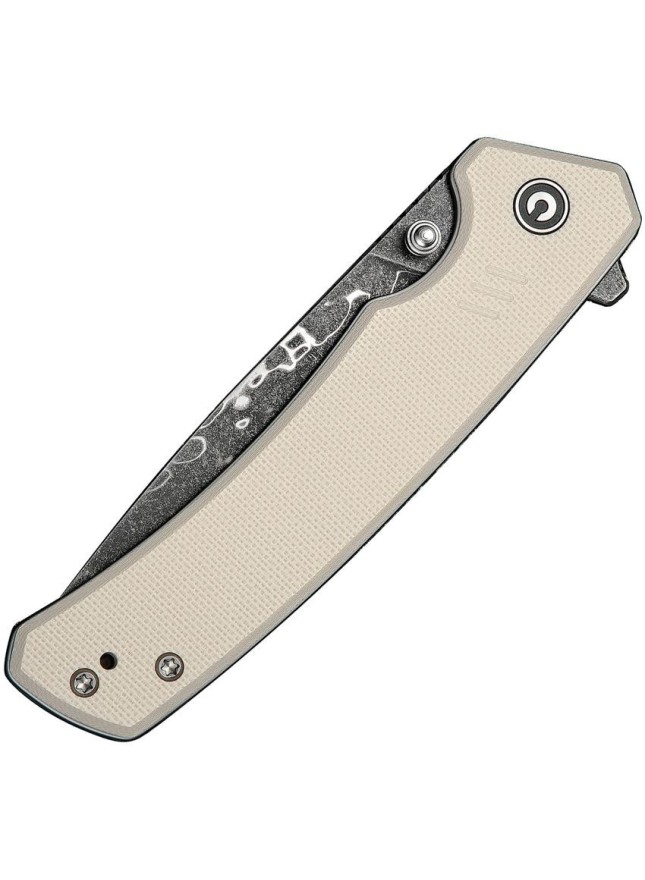 Merit Linerlock Damascus stainless steel Ivory G10 handle