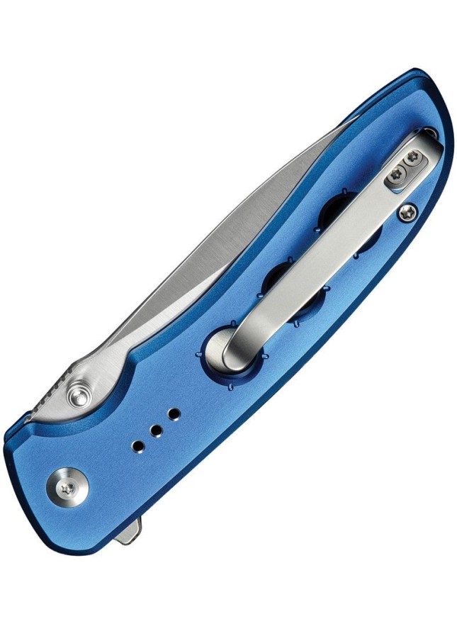 Hyperpulse folding knife 14C28N steel blade Button Lock Blue Aluminium ...