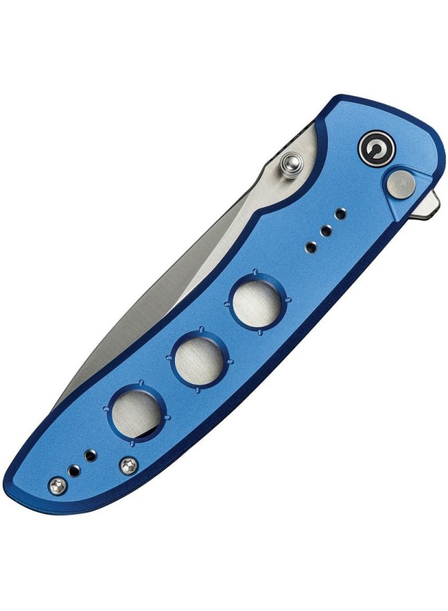 Hyperpulse folding knife 14C28N steel blade Button Lock Blue Aluminium ...